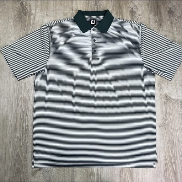 FootJoy | Shirts | Footjoy Fj Mens Golf Polo Dark Green White Striped ...